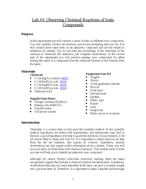 Chem Lab 1 - Lab work - Lab #1: Measurement and Density Purpose In Part ...