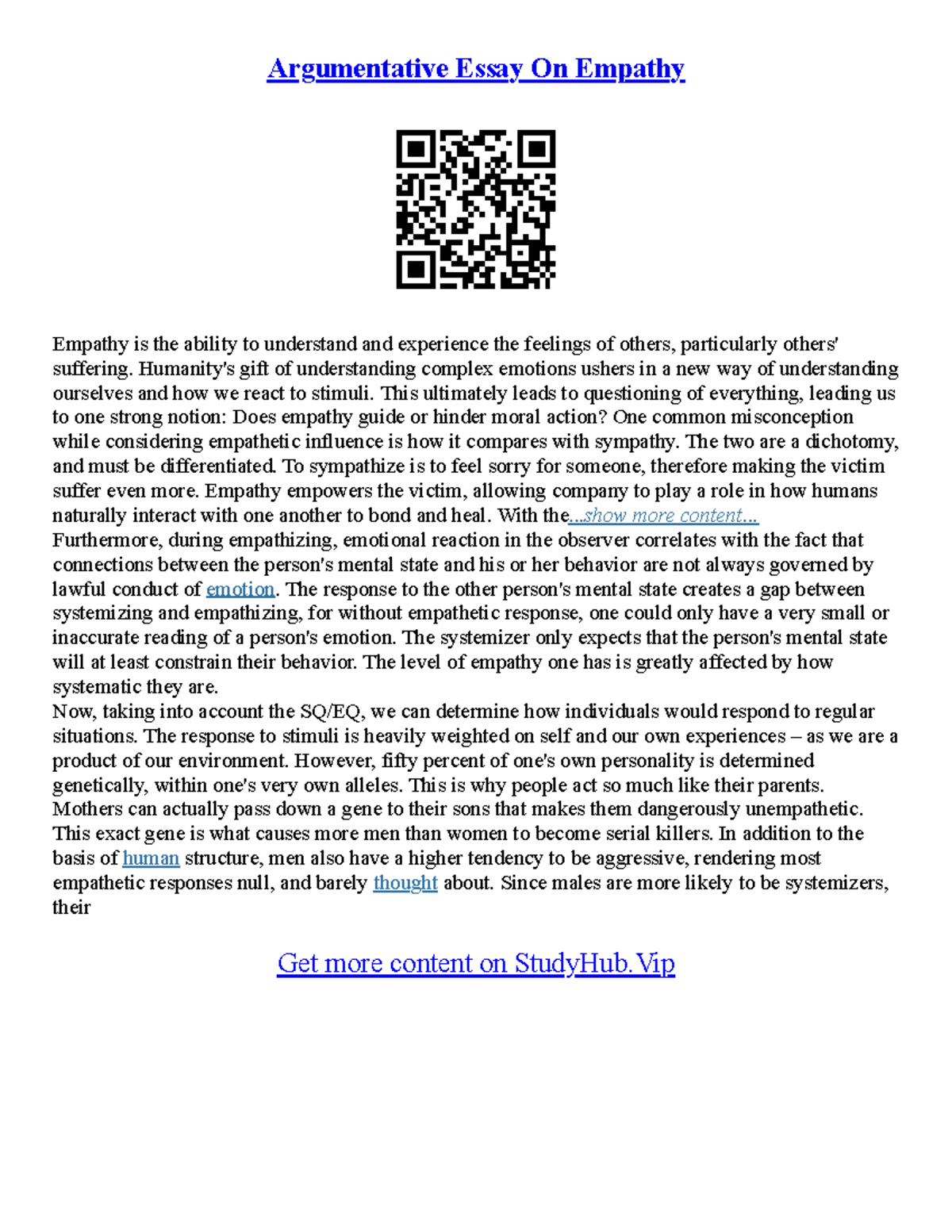 Examples Argumentative Essays - Argumentative Essay On Empathy Empathy is the ability to ...