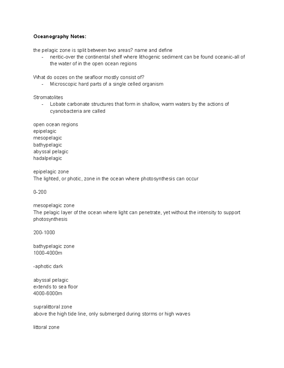 Oceanography Notes - Oceanography Notes: the pelagic zone is split ...