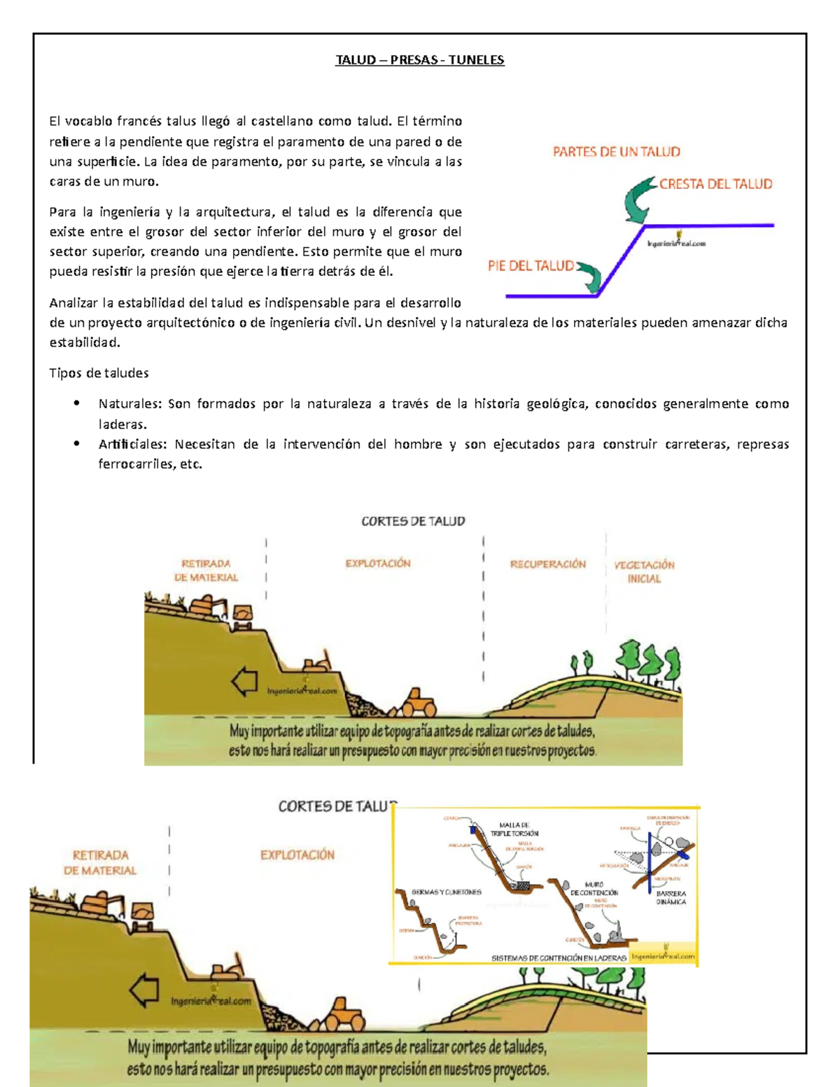 Talud - TALUD – PRESAS - TUNELES El vocablo francés talus llegó al ...