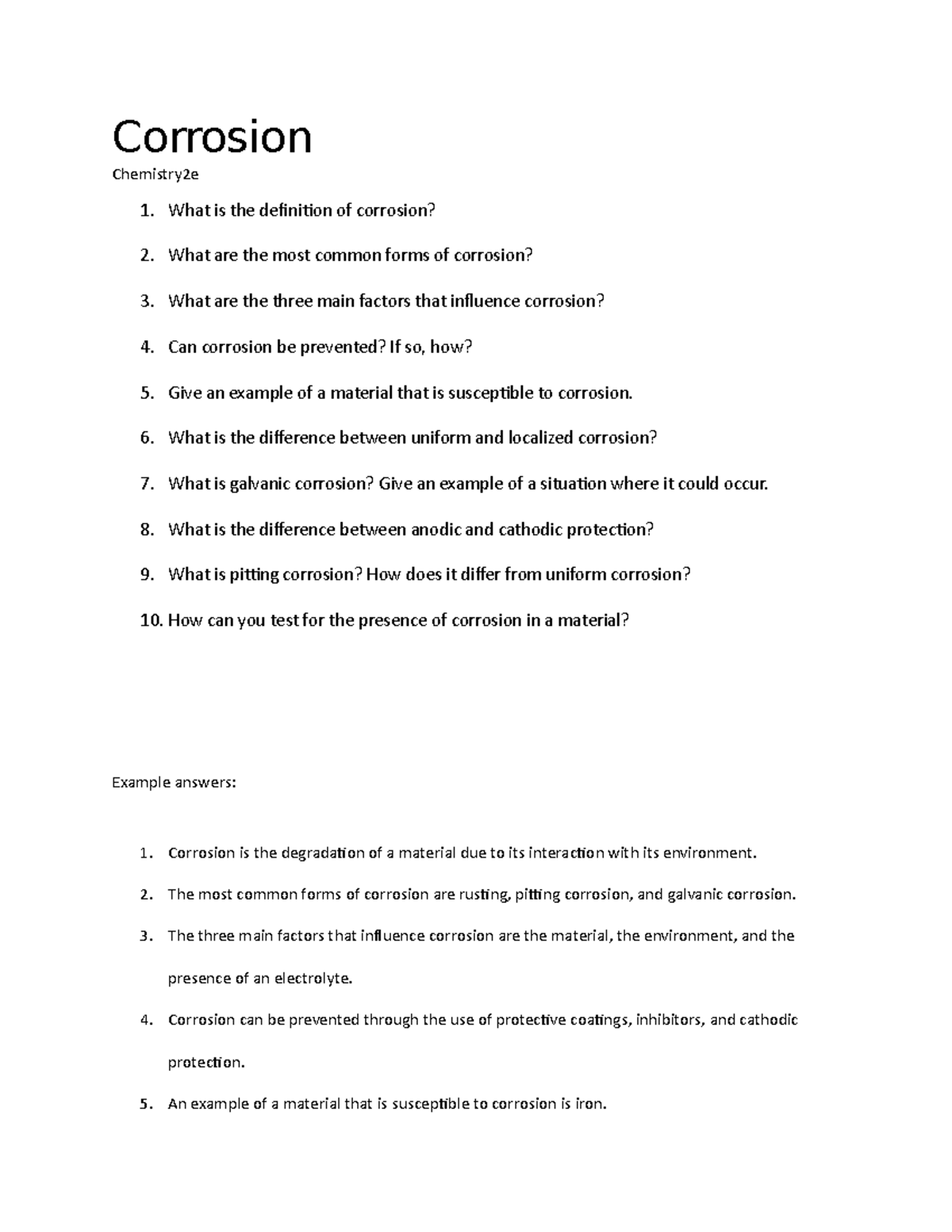 Corrosion - self-made chemistry worksheet - Corrosion Chemistry2e 1 ...