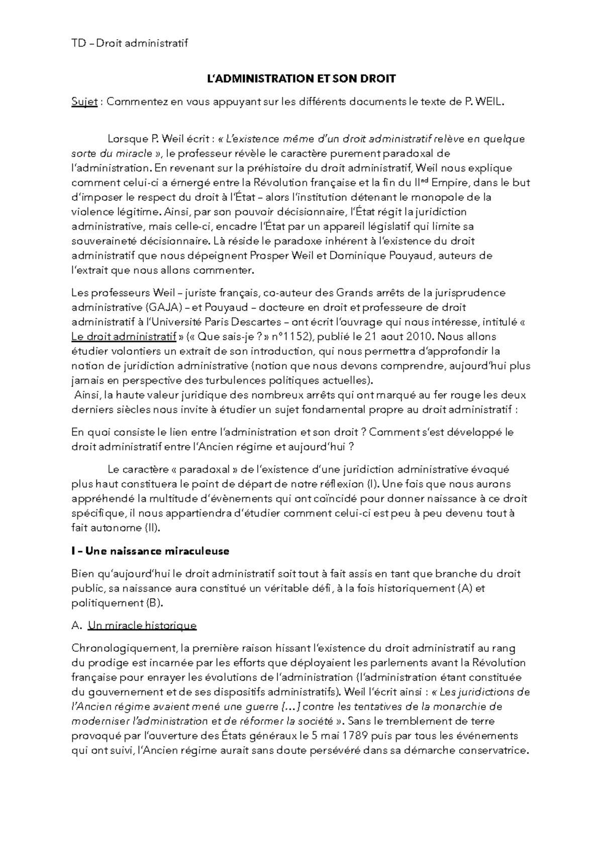 TD2 Droit Admin - L'administration et son droit - L’ADMINISTRATION ET SON DROIT Sujet ...