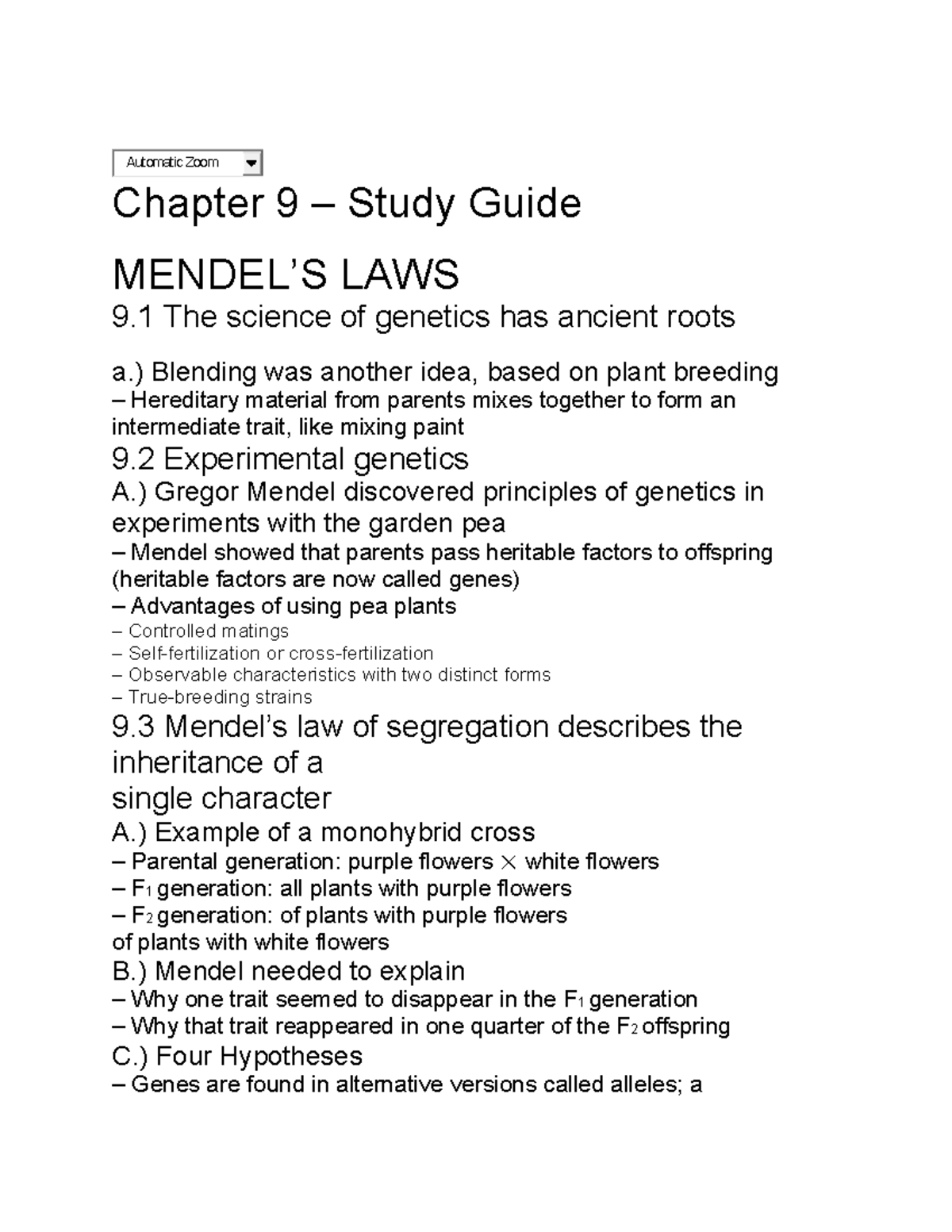 Chapter 9Study Guide - Covers what we need to know - Chapter 9 – Study ...