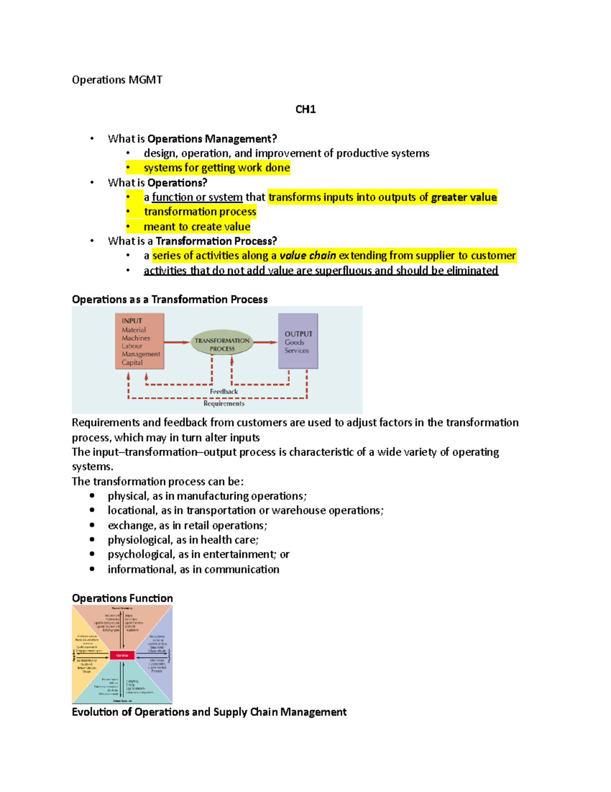 Exam 2020, questions - Operations MGMT CH What is Operations Management ...