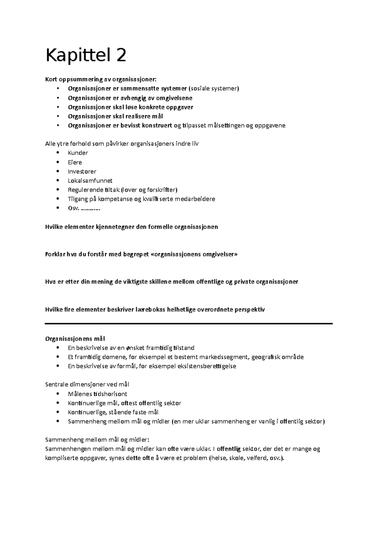 Forelesning 2 - Foredragsnotater 2 - Kapittel 2 Kort oppsummering av organisasjoner ...