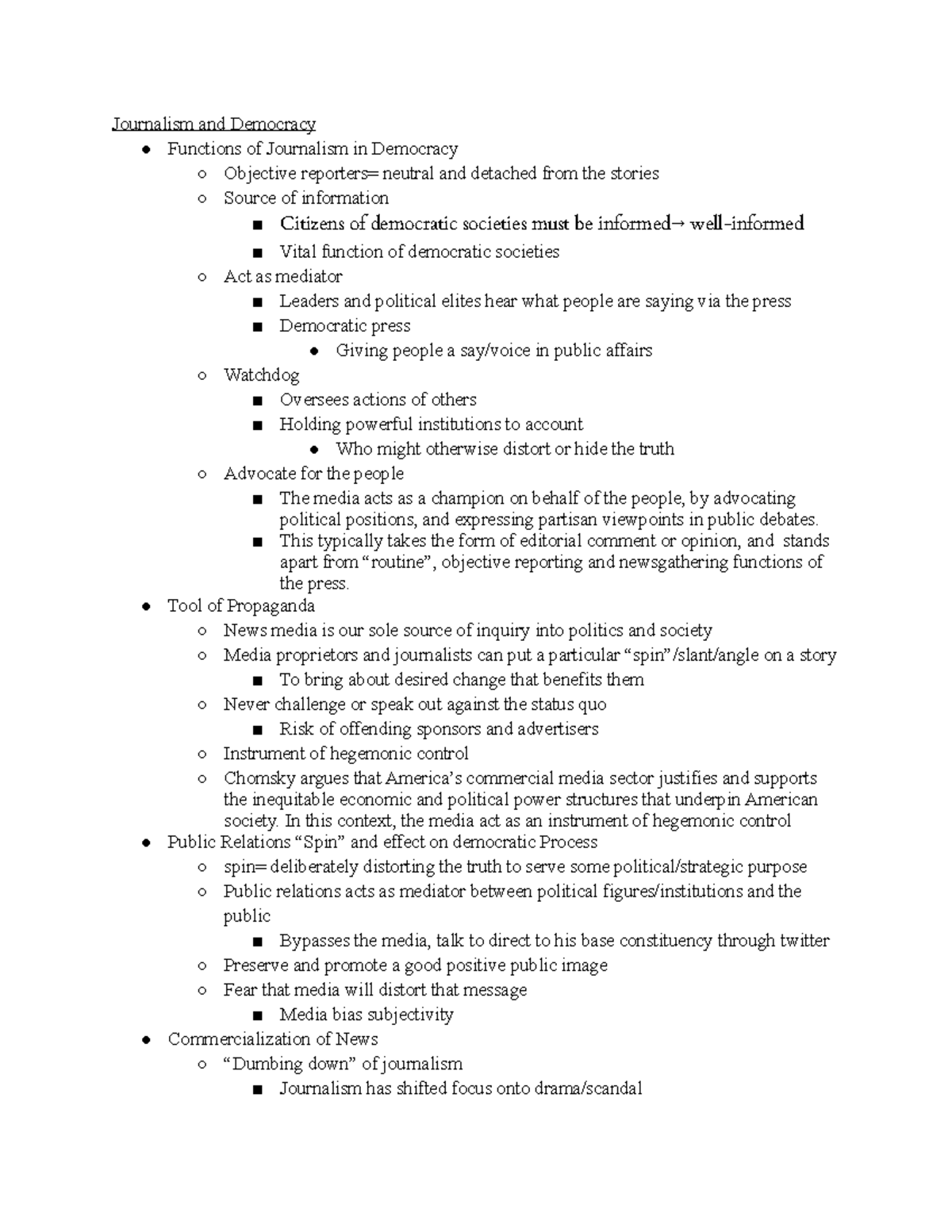 11 19 18 - Lecture notes 19 - Journalism and Democracy Functions of ...
