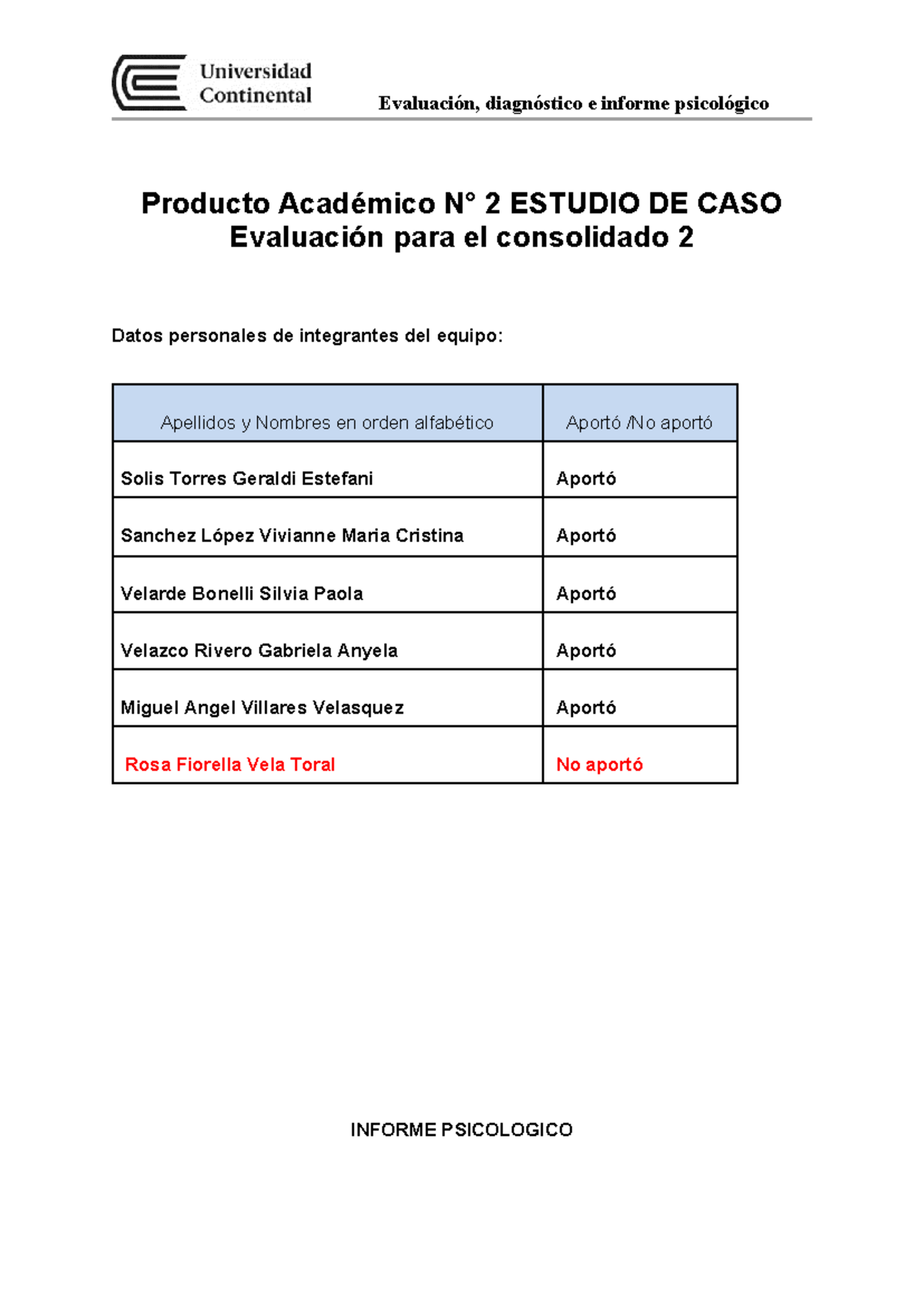 638608780 PA2 Evaluacion diagnostico e informe 1 - Producto Académico N° 2 ESTUDIO DE CASO - Studocu