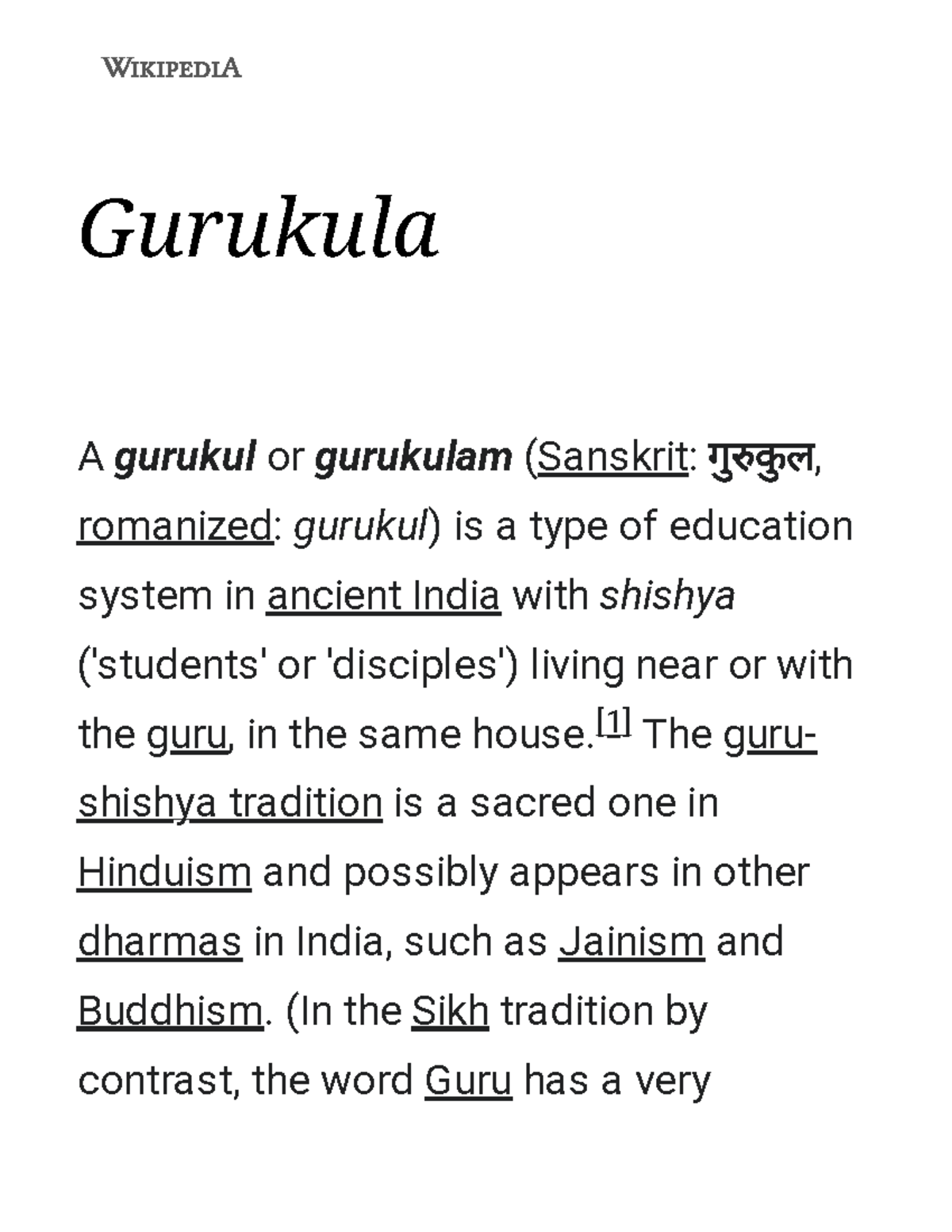 Gurukula - Wikipedia - Gurukula A gurukul or gurukulam (Sanskrit: गुकु ...