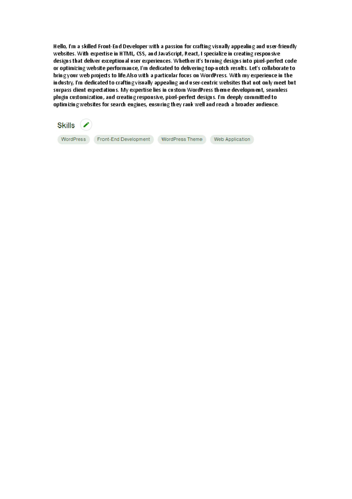 Upwork Description - Hello, I'm a skilled Front-End Developer with a ...