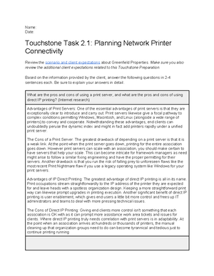 Touchstone 1 Planning Network Infrastructure - Name: Date: January 28, 2024 Touchstone Task 1 ...