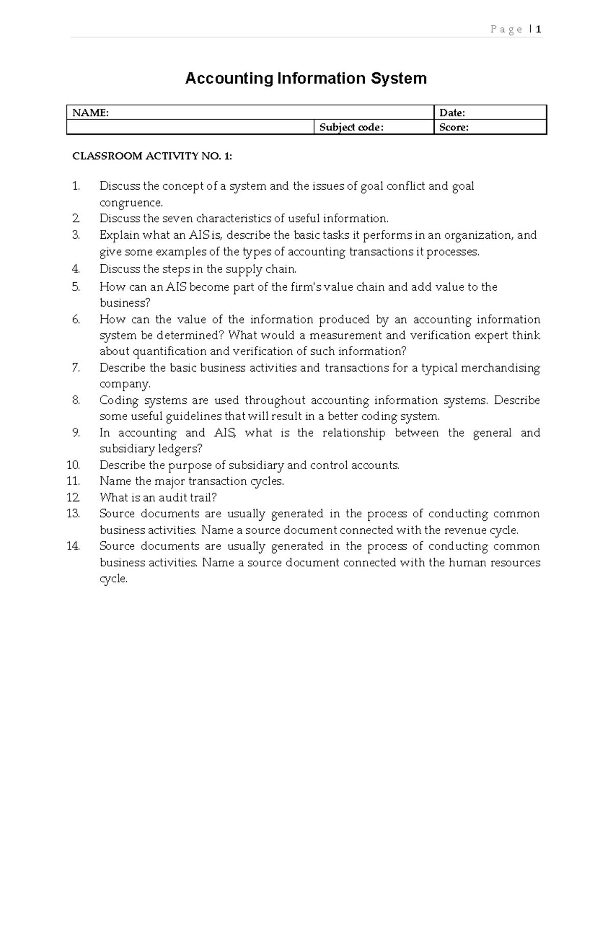 Classroom-Activity-no - P a g e | 1 Accounting Information System NAME ...