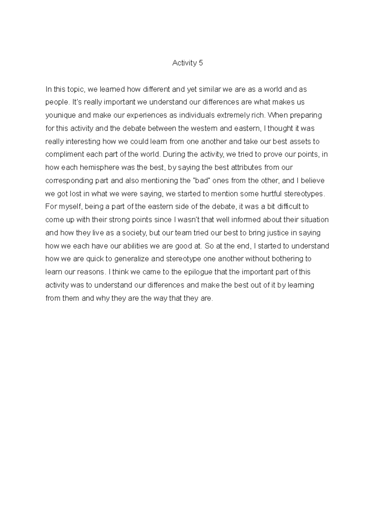 Act5 GC - ACtivity 5 - Activity 5 In this topic, we learned how ...