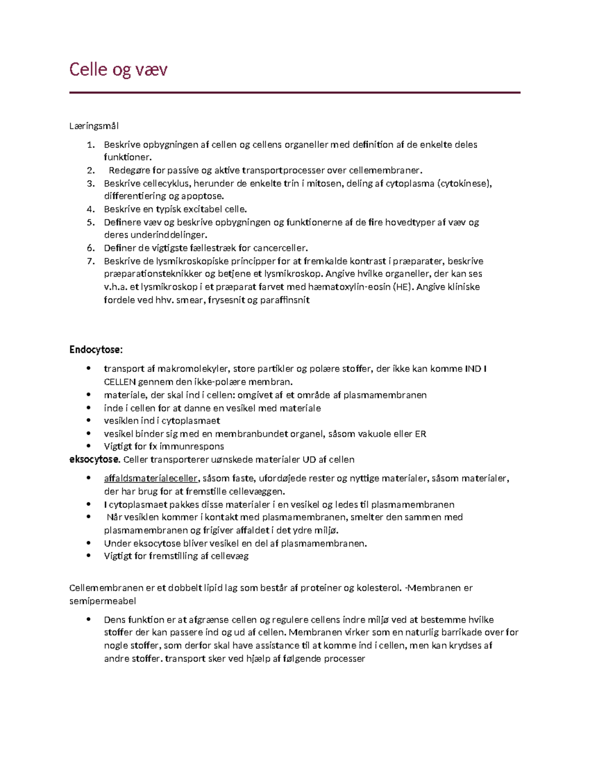 Celler - Resumé Kursus i basal humanbiologi og cellens kemiske ...