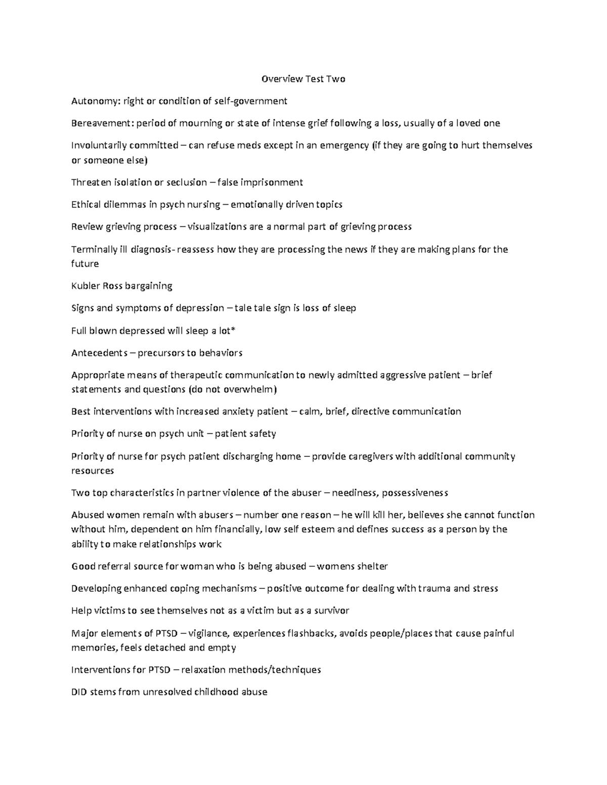 Test Two Overview - Overview Test Two Autonomy: right or condition of ...