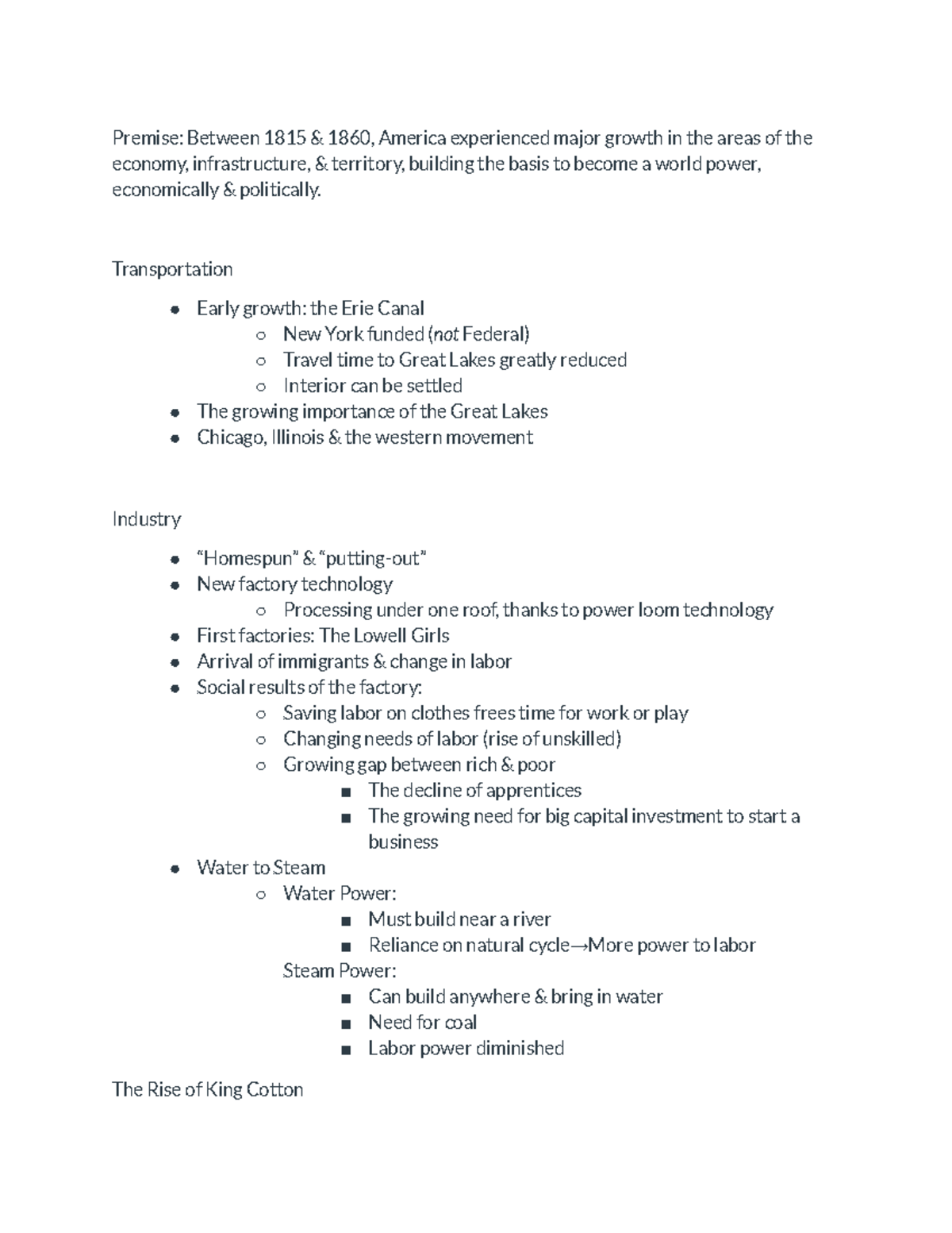 Growing Industry and Economy - Premise: Between 1815 & 1860, America ...