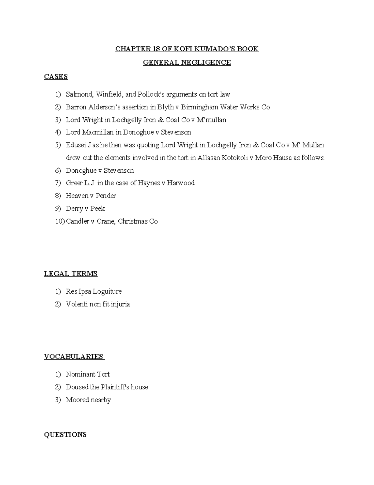 TORT LAW Chapter 18 OF KOFI Kumado - CHAPTER 18 OF KOFI KUMADO’S BOOK ...