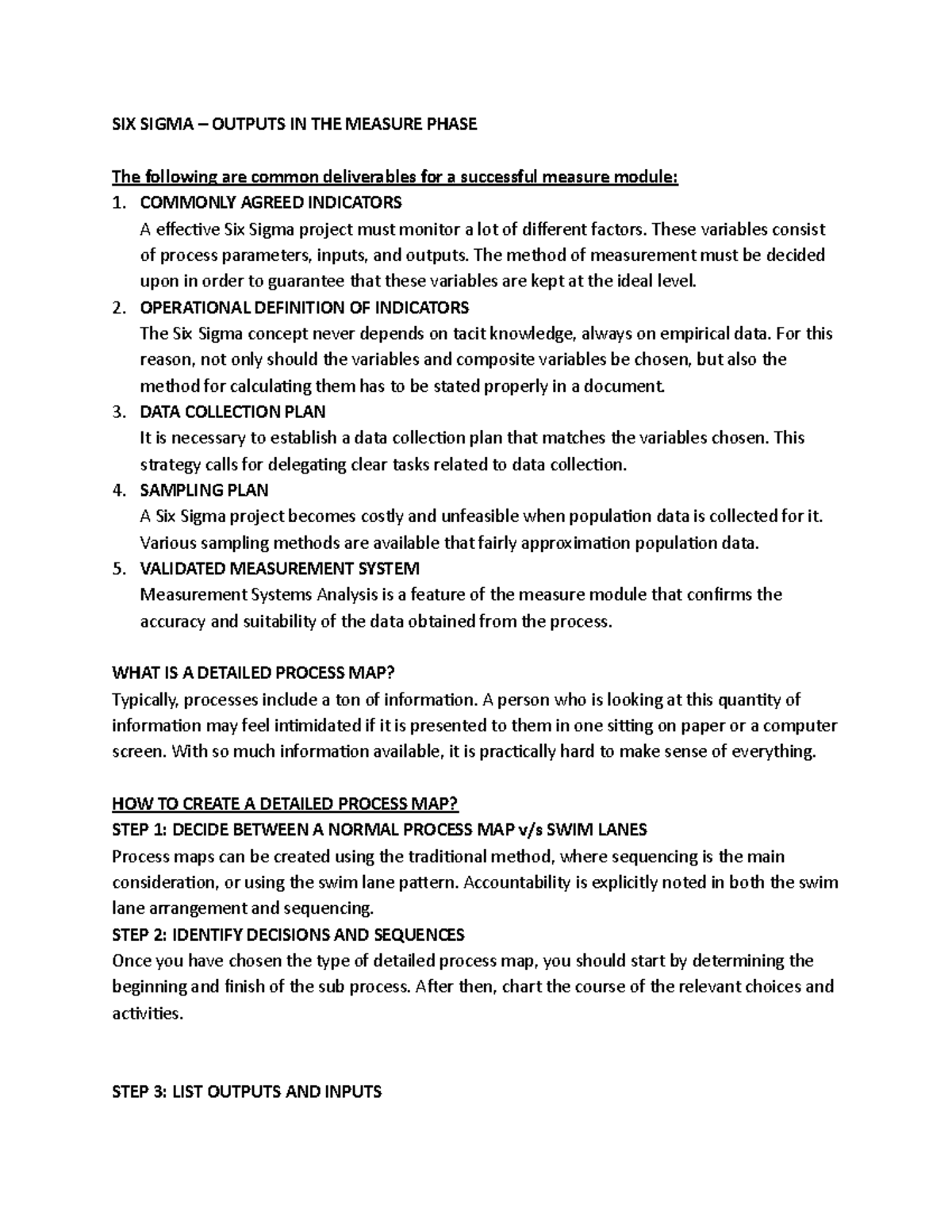 SIX Sigma - Outputs IN THE Measure Phase - SIX SIGMA – OUTPUTS IN THE ...