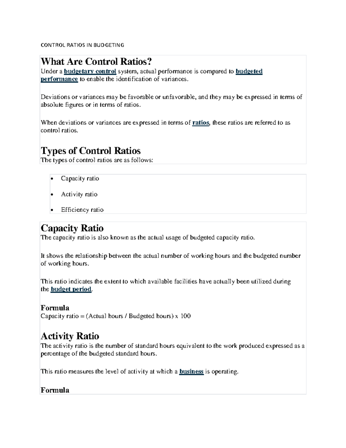 Control Ratios IN Budgeting - CONTROL RATIOS IN BUDGETING What Are ...