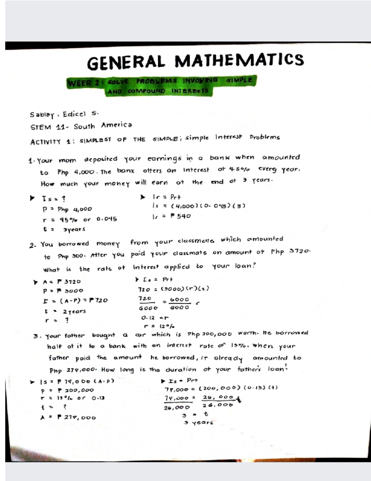 General Mathematics-WEEK 2- Solve Problems Involving Simple AND ...