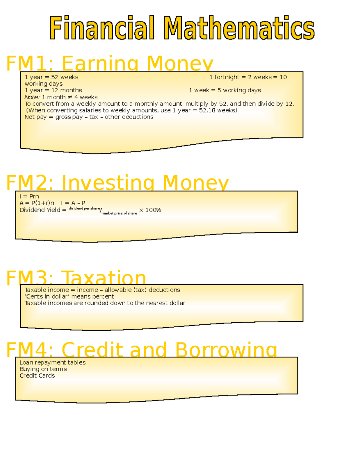 Maths General Notes - Financial - FM1: Earning Money FM2: Investing ...