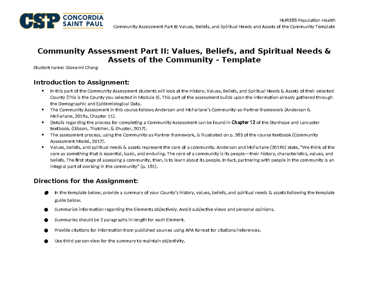 Community Assessment Part II Template (1) (Repaired) - Community ...