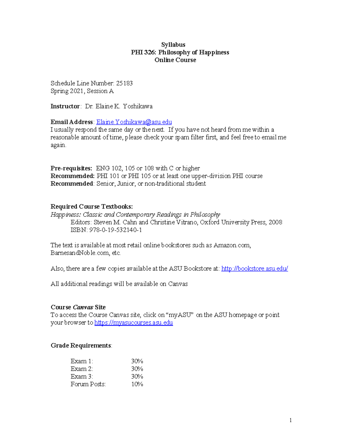 1PHI326ASpring 21Syllabus - Syllabus PHI 326: Philosophy of Happiness ...