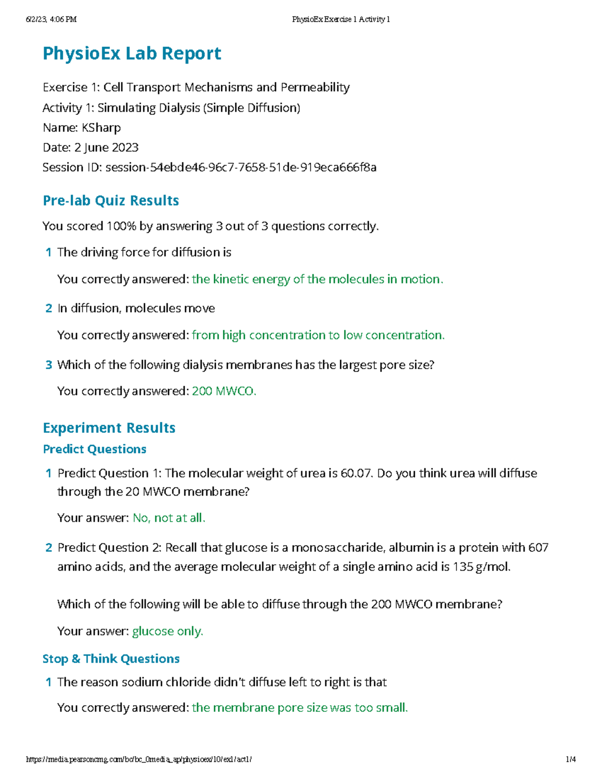 Physio Ex Exercise 1 Activity 1 - PhysioEx Lab Report Exercise 1: Cell ...