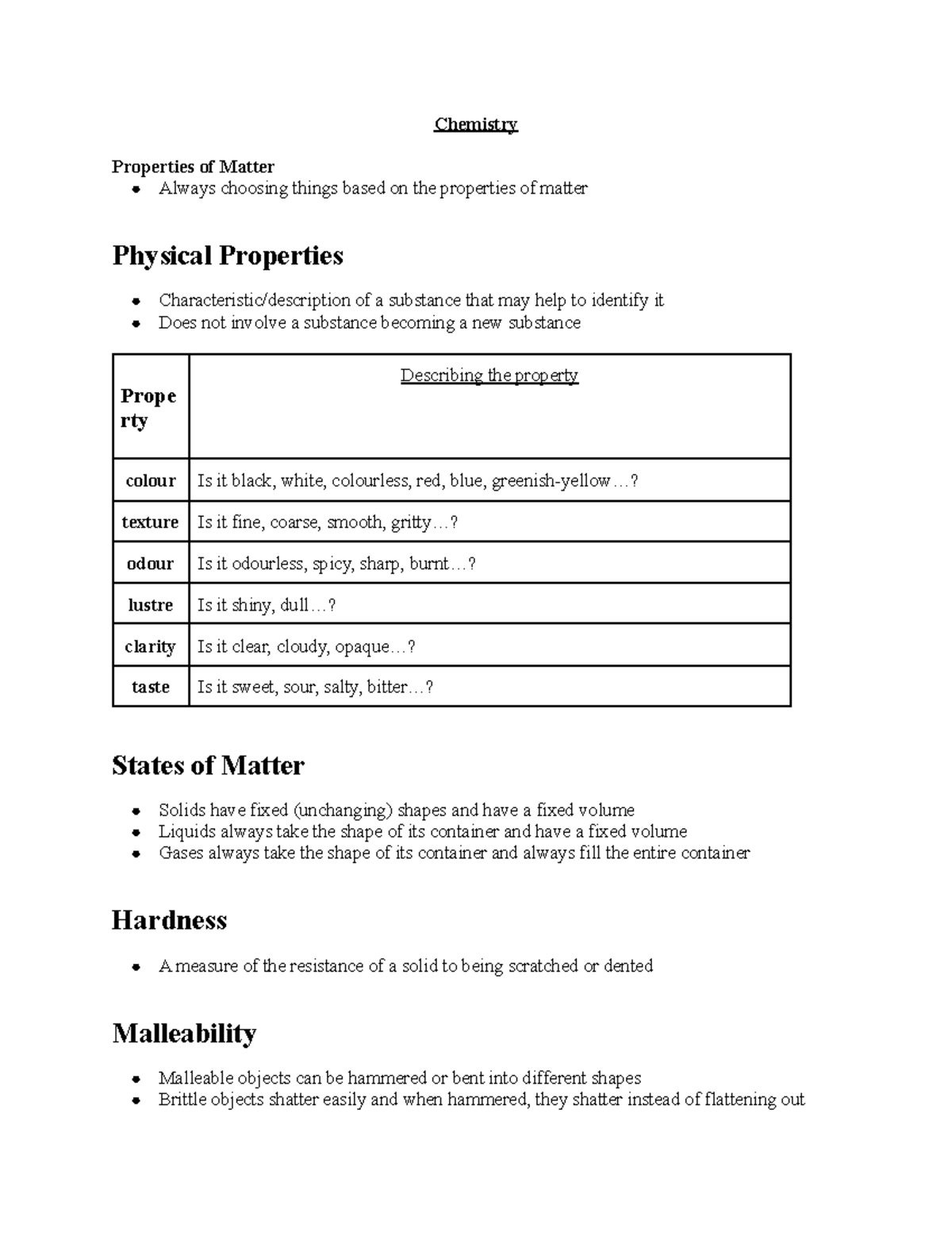 Chemistry - Chemistry Properties of Matter Always choosing things based ...
