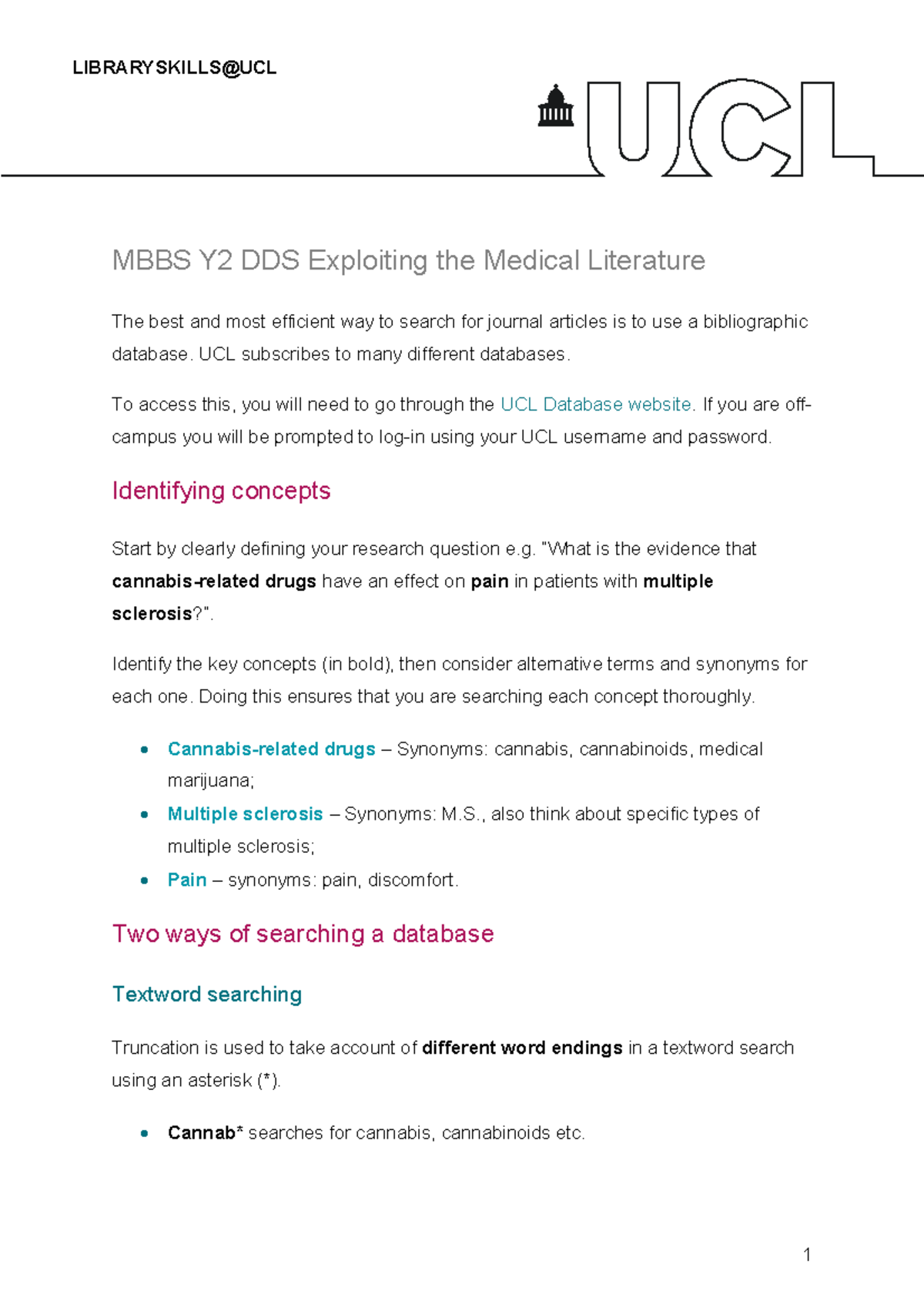 DDS Exploiting the Medical Literature - UCL subscribes to many ...