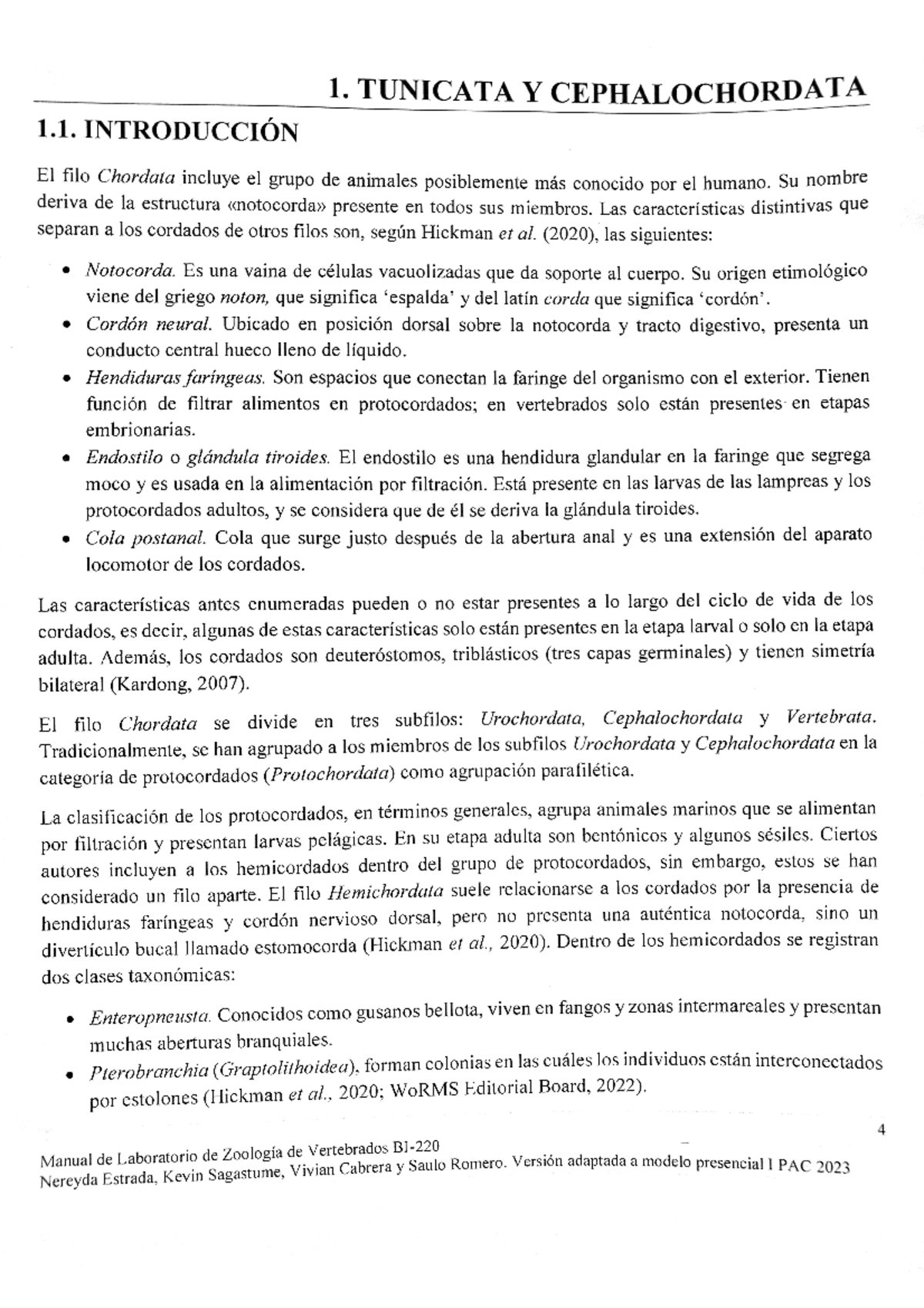 1. Tunicata Y Cephalochordata - zoologia de invertebrados - Studocu