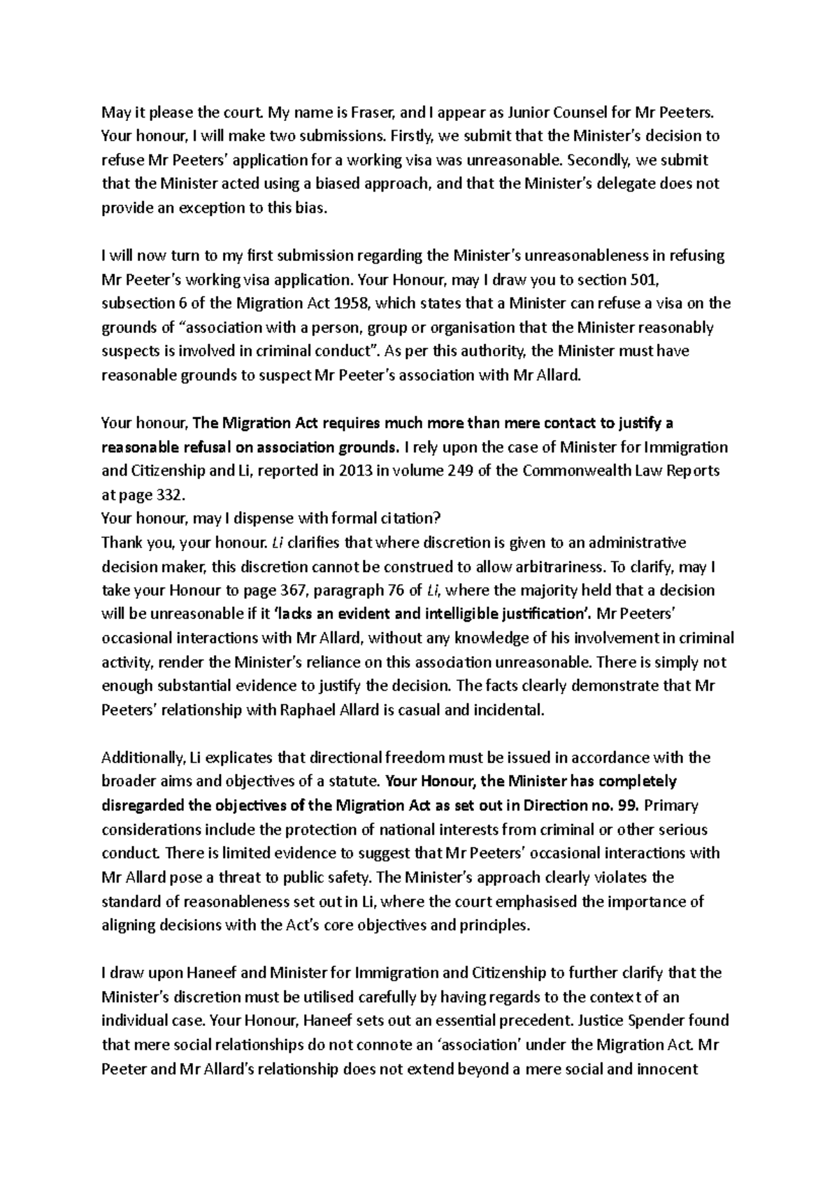 Oral submissions - May it please the court. My name is Fraser, and I ...