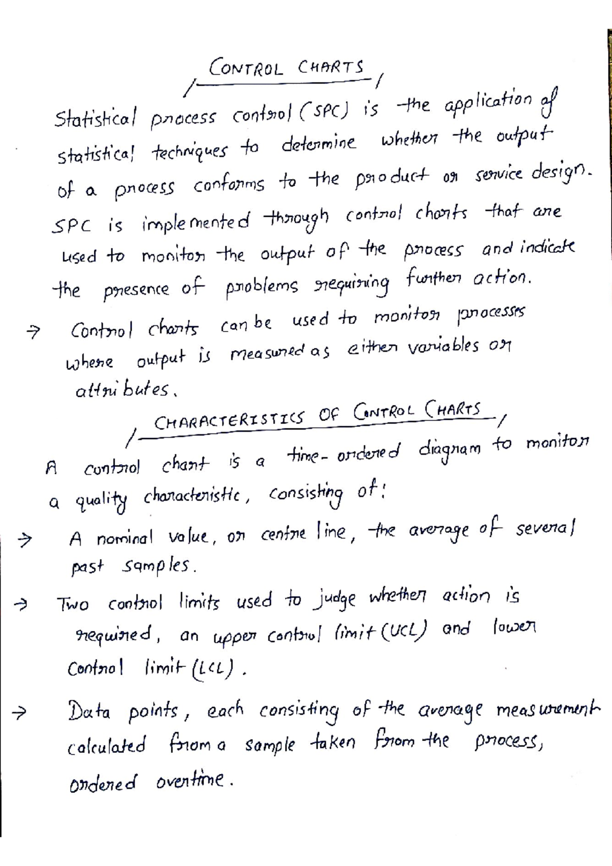 Control chart - Summary B.tech - Studocu