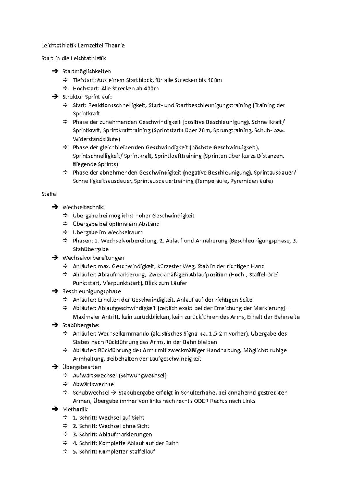 Leichtathletik Lernzettel Theorie - Widerstandsläufe) Phase der ...