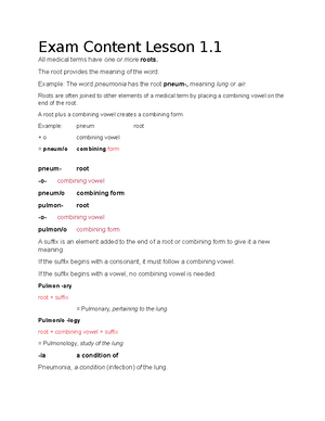 Chapter 1 med term notes - Chapter 1 The Anatomy of Medical Terms 1 ...