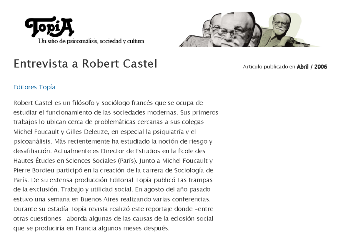Entrevista a Robert Castel Topía - Entrevista a Robert Castel Editores ...