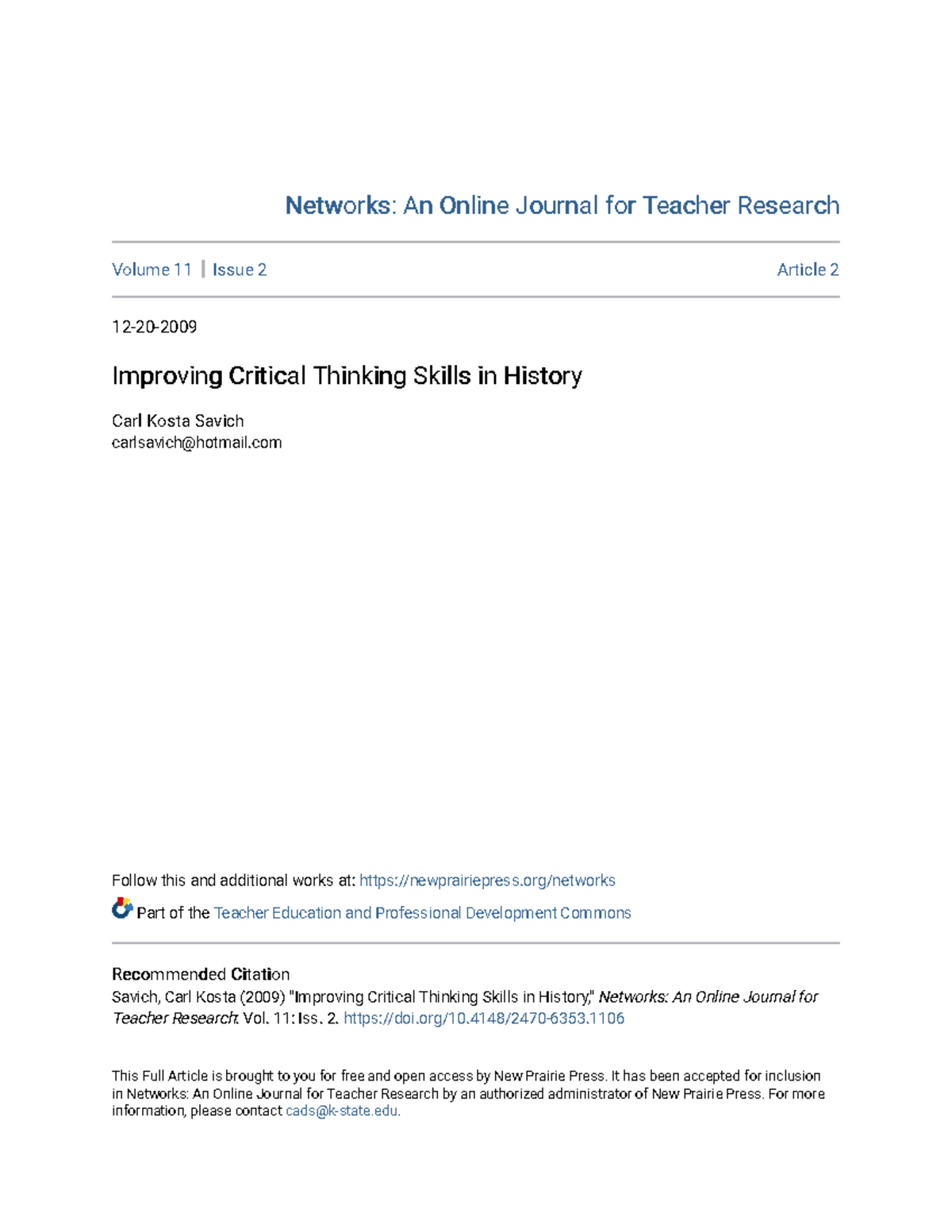 Improving Critical Thinking Skills in History - Bachelor of Science in ...