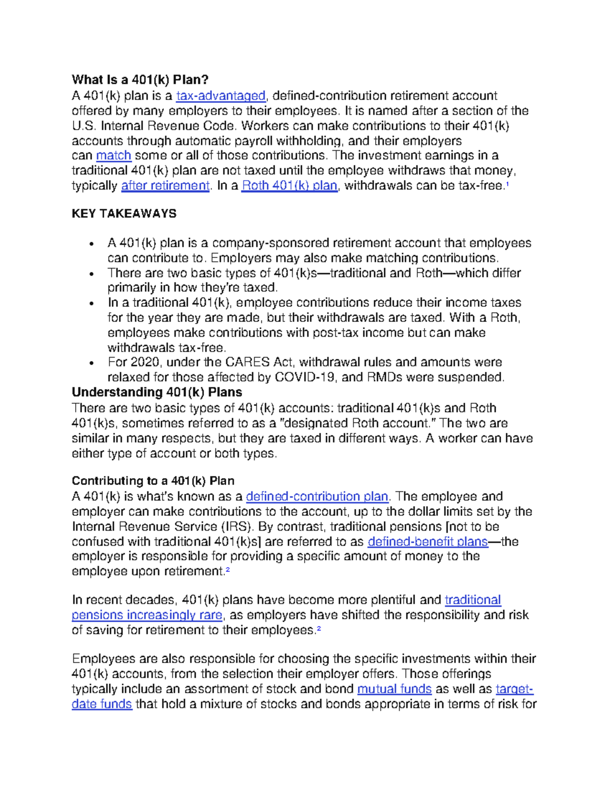 What Is a 401 - Lecture notes 1-3 - What Is a 401(k) Plan? A 401(k ...