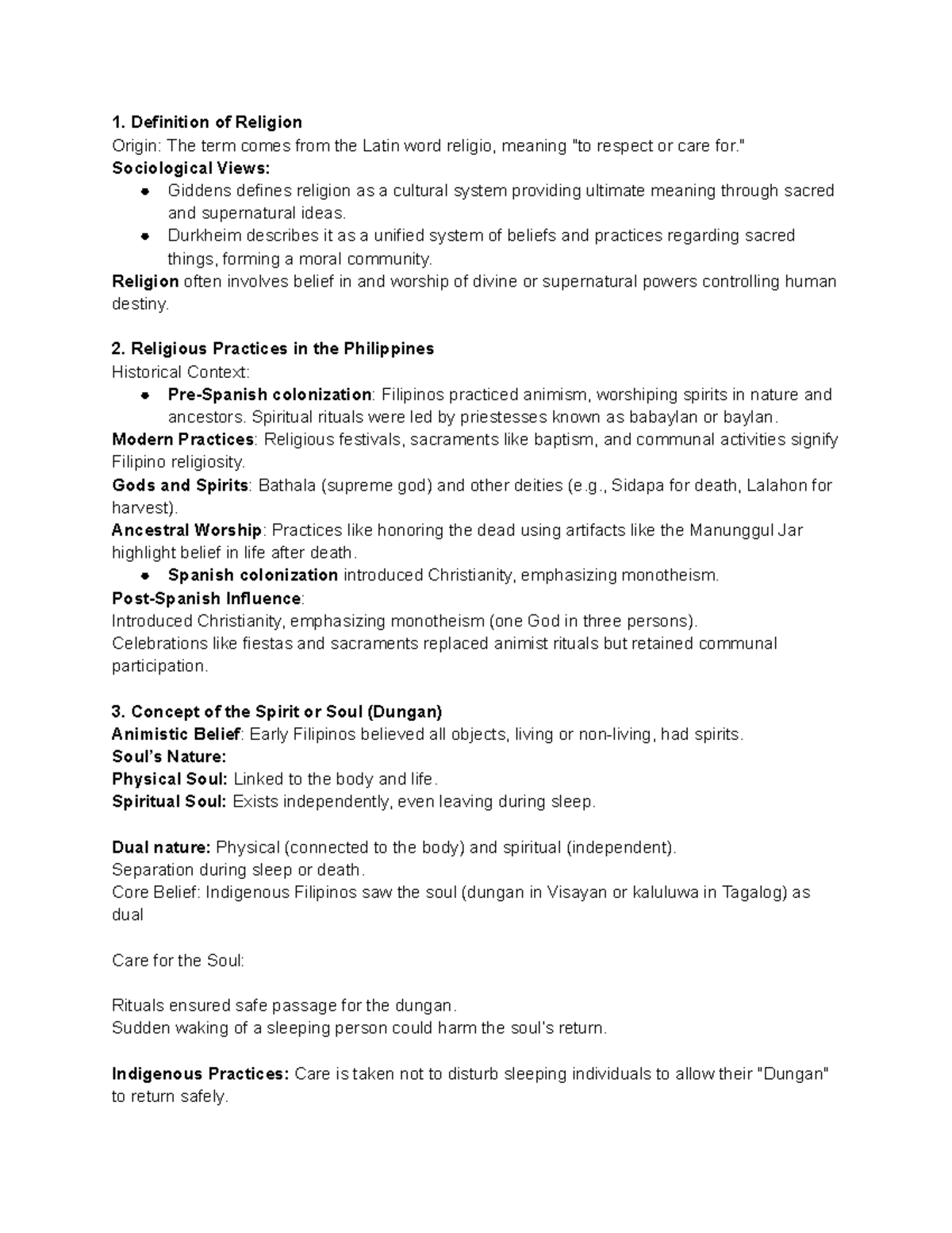 Spiritual SELF - Definition of Religion Origin: The term comes from the ...