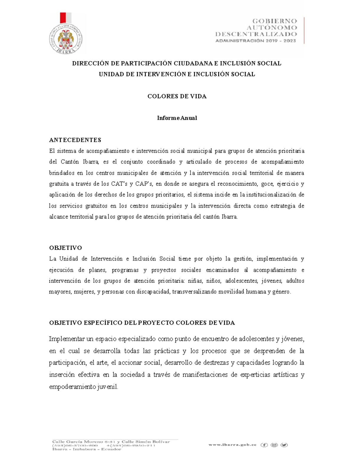 Informe anual juventuddes xavier Perugachi - DIRECCIÓN DE PARTICIPACIÓN CIUDADANA E INCLUSIÓN ...