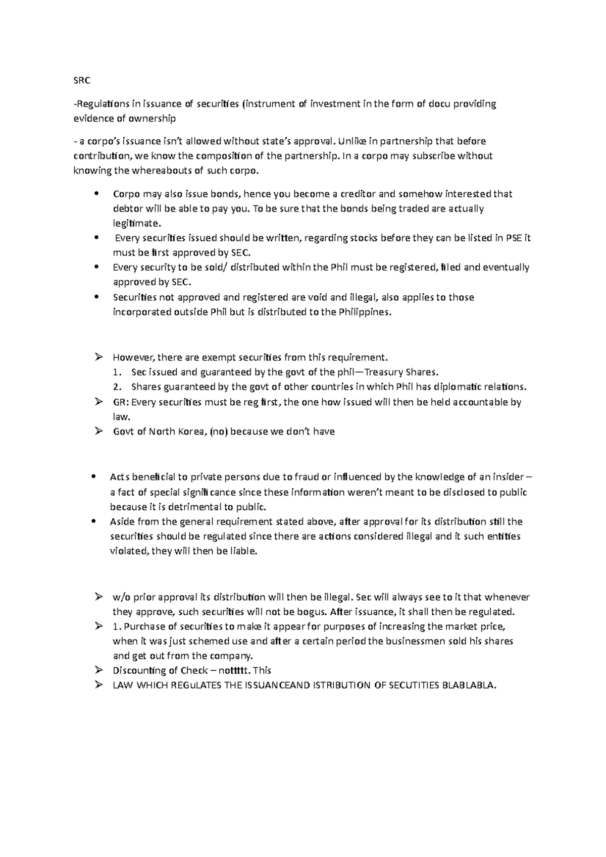 SRC Discussion Securities and Regulations - SRC -Regulations in ...