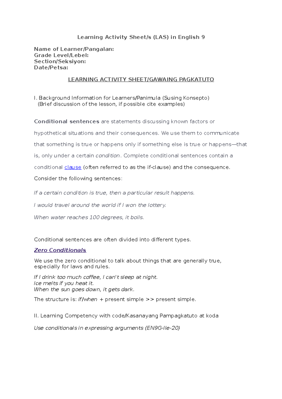 Learning Activity Sheets - Background Information for Learners/Panimula (Susing Konsepto) (Brief ...