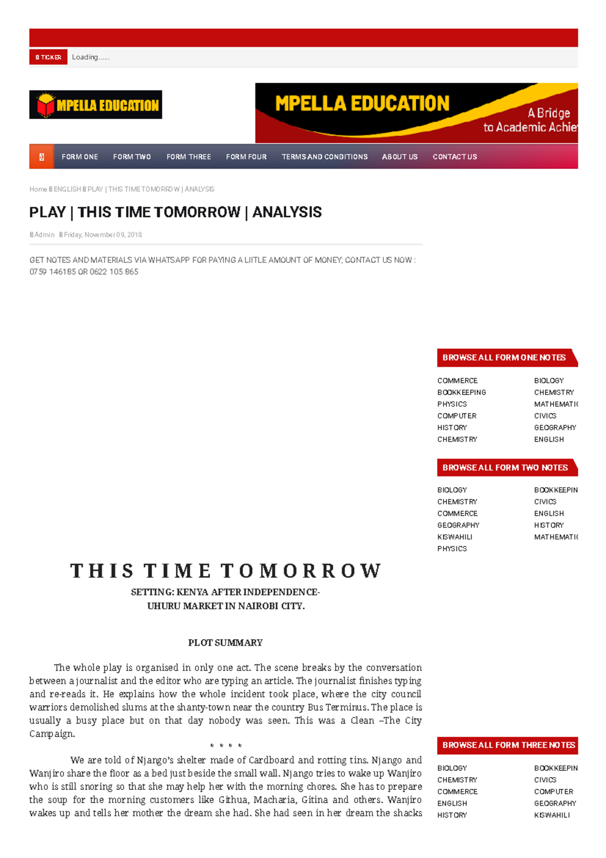 PLAY THIS TIME Tomorrow Analysis 1 mhtml - TICKER Loading...... Admin ...