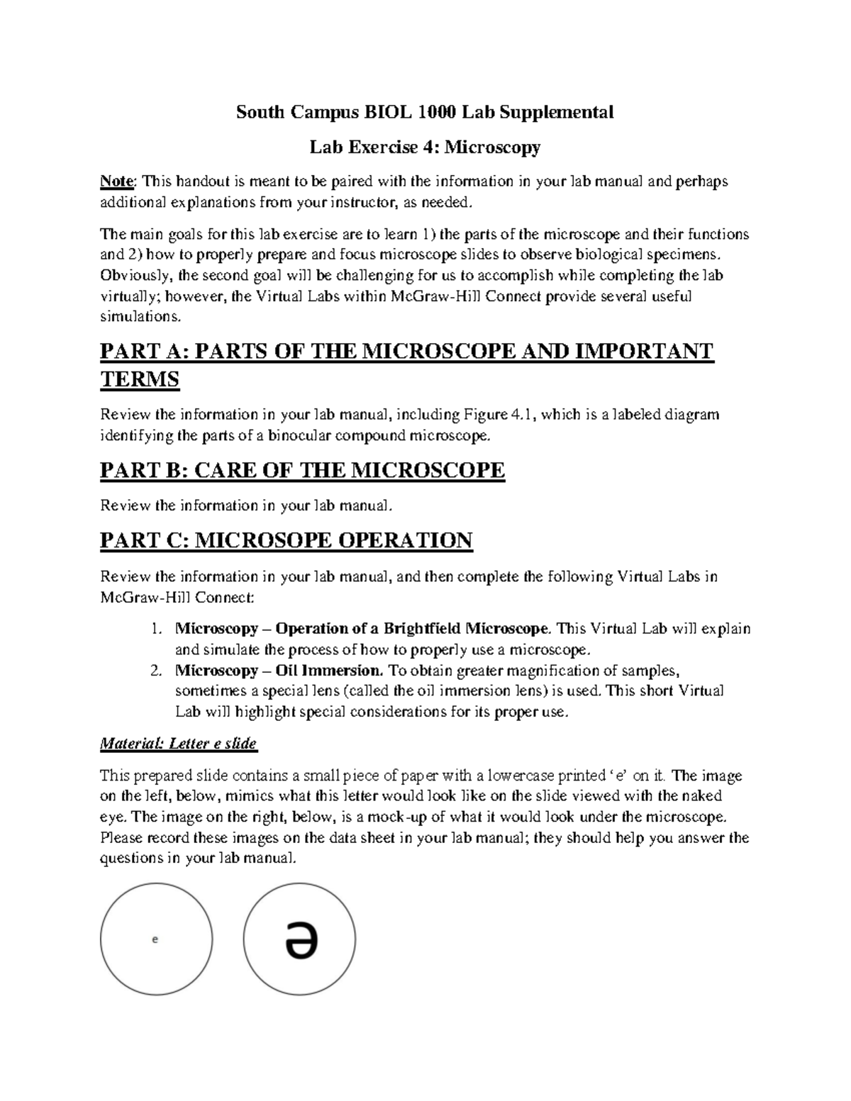 BIOL 1000 Ex04 (Microscopy) Handout F20 - South Campus BIOL 1000 Lab ...