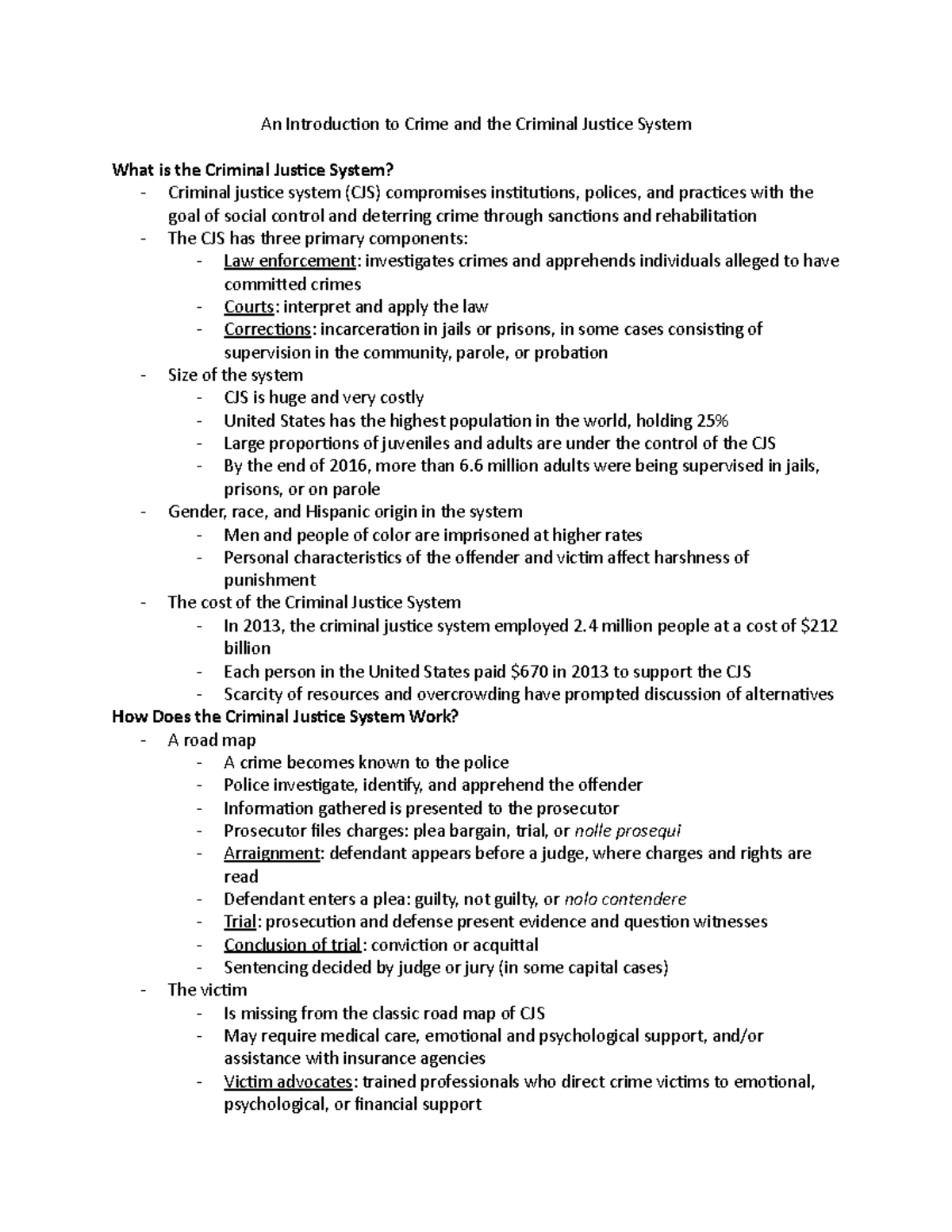 Sociology chapter 1 - An Introduction to Crime and the Criminal Justice ...