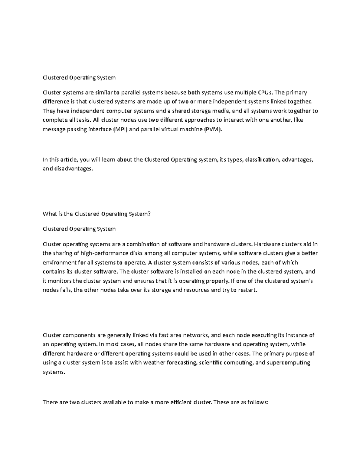 Clustered Opera Wps Office Clustered Operating Systemcluster Systems Are Similar To Parallel