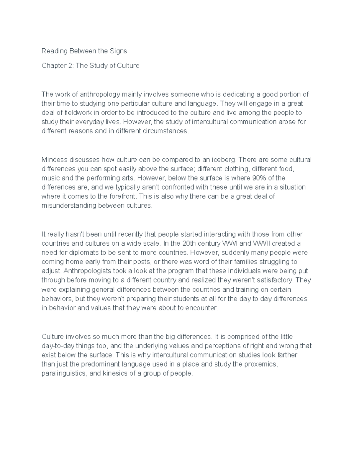 Ch. 2 Discussion - Reading Between the Signs Chapter 2: The Study of ...