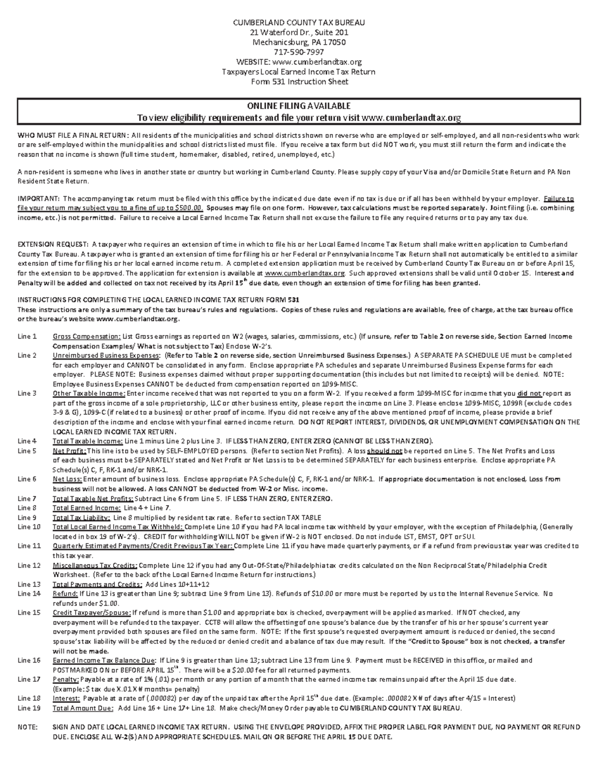 17 9542 CCTB Instructions for Form 531 Final - CUMBERLAND COUNTY TAX ...