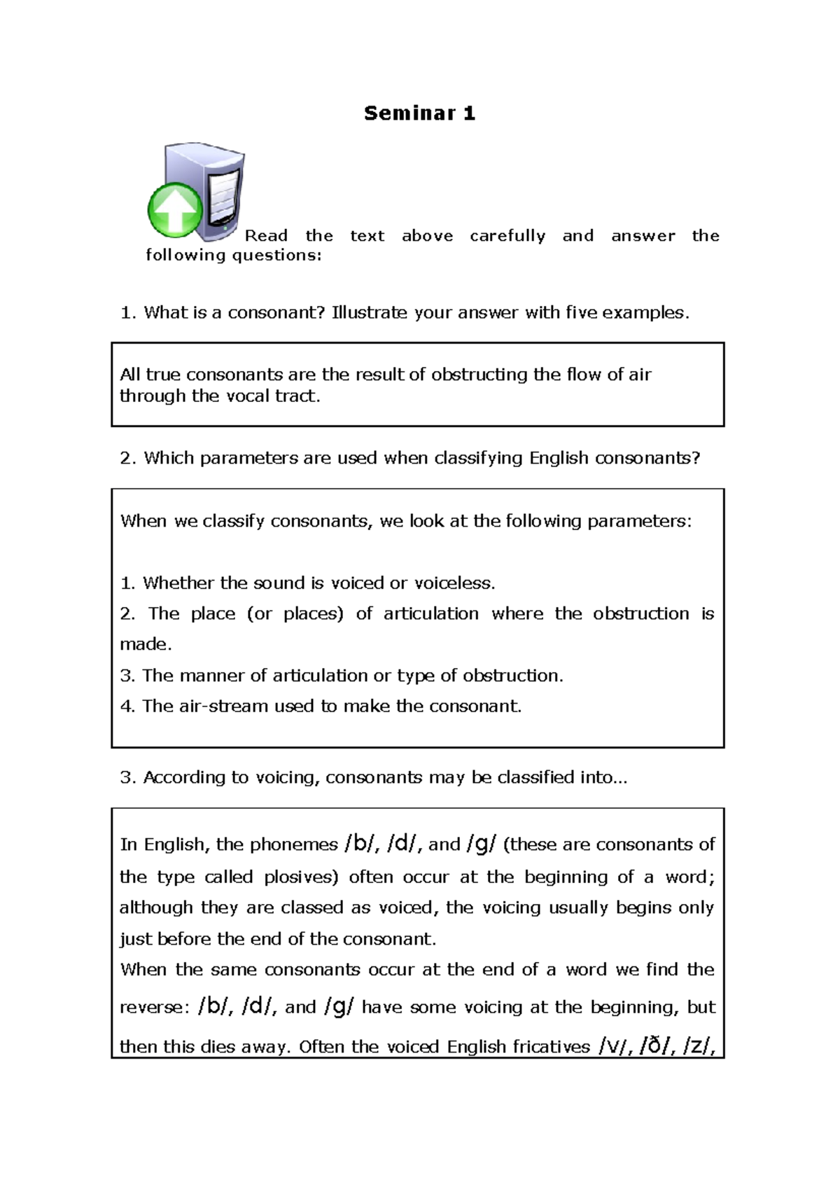 Seminar 1 - UNIT8 - .......... - Seminar 1 Read the text above ...