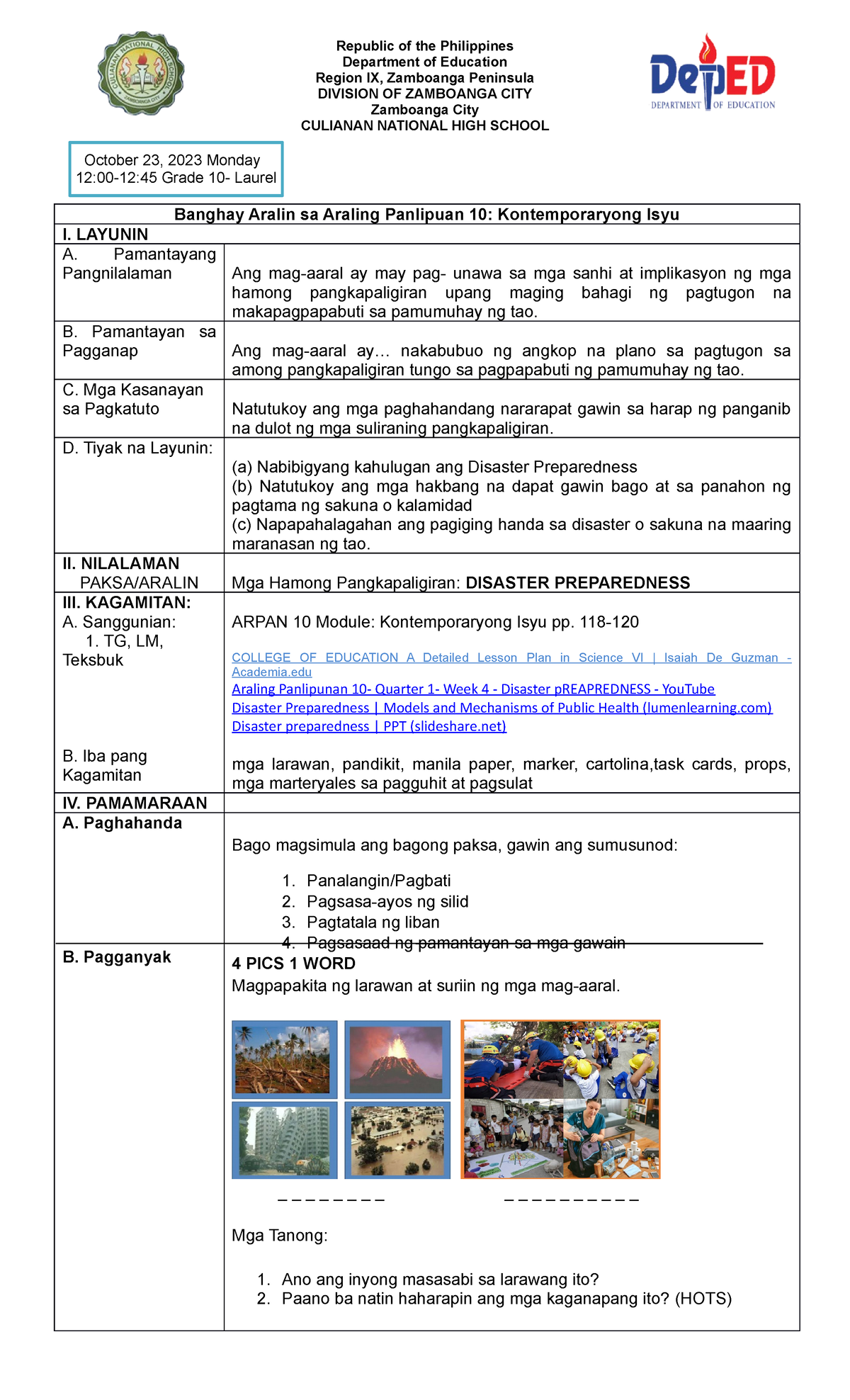 Banghay-Aralin-tungkol-sa-Disaster Preparedness Final - Republic of the ...