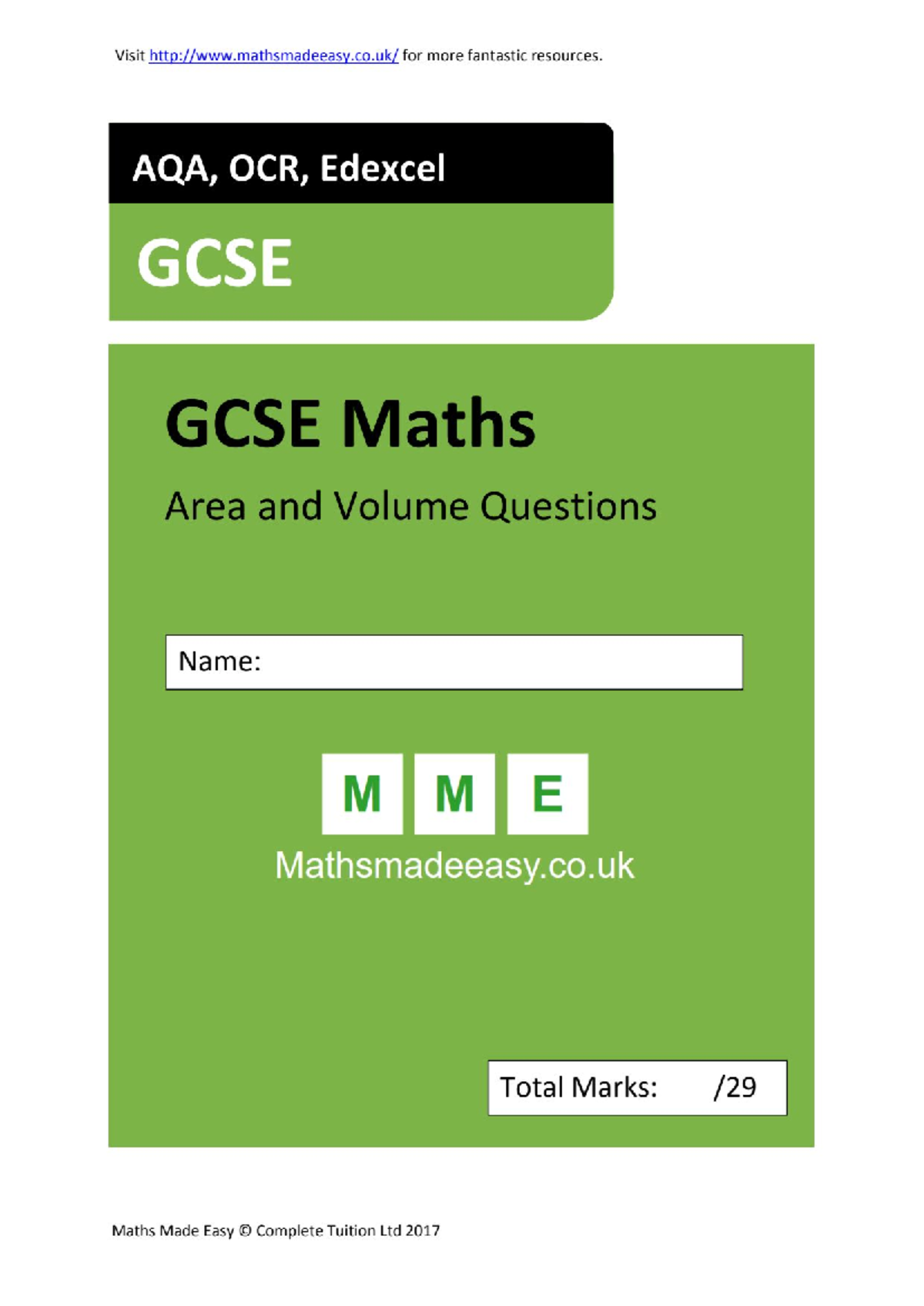 GCSE Maths Revision Area and Volume Questions - Geography SL - Studocu